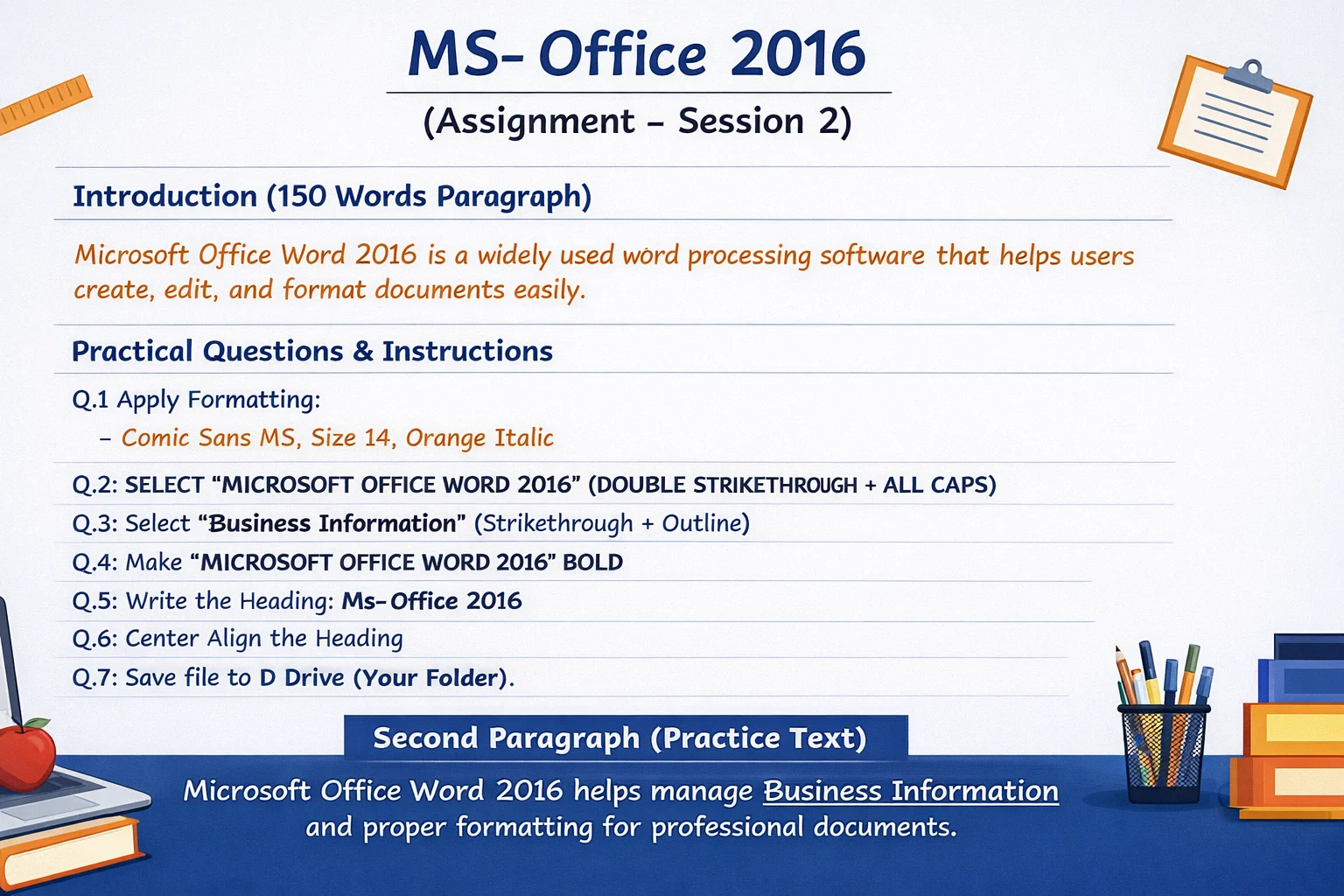 MS-Word Session-2: Learn MS Office 2016 Assignment Step...